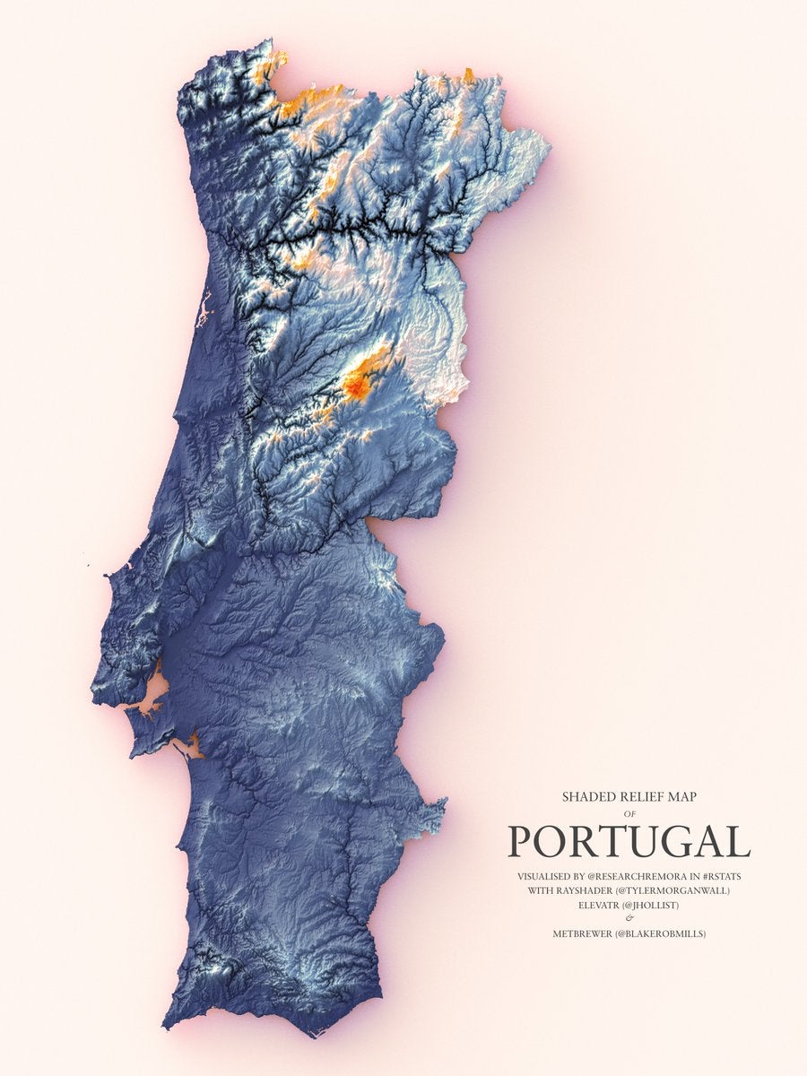 Mapa de relevo de Portugal - EUROPE SAYS
